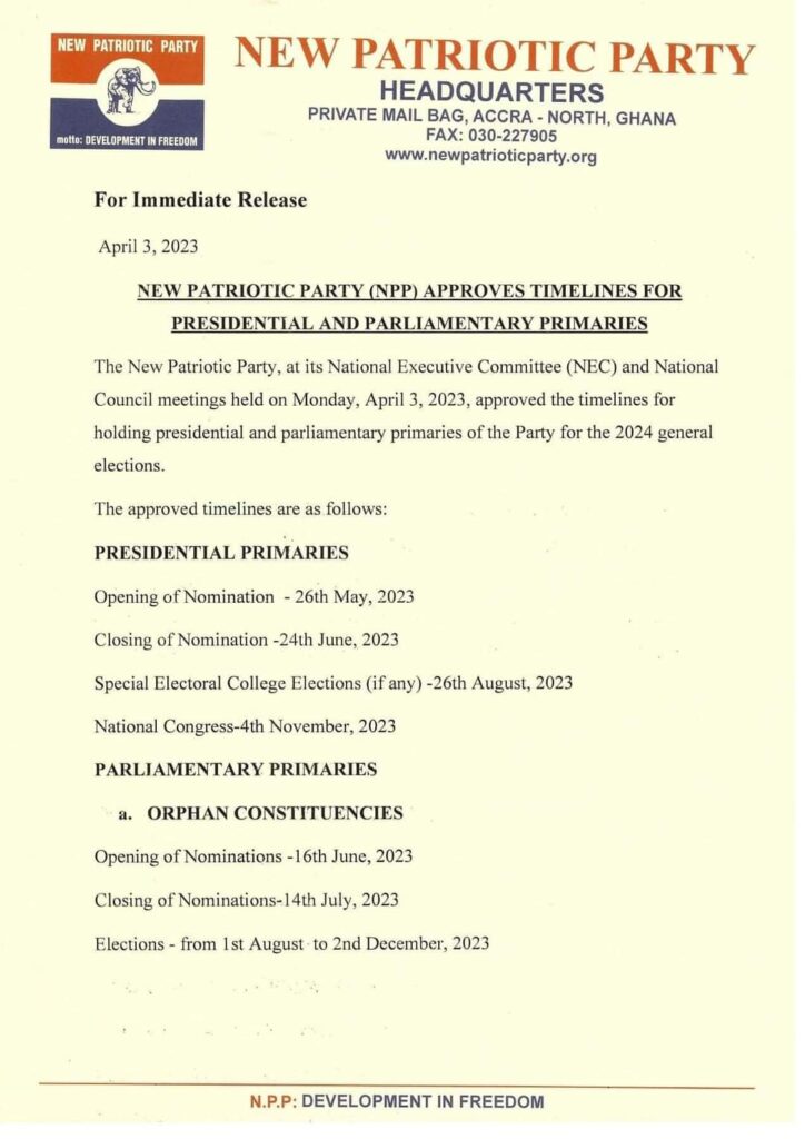 NPP to open Presidential Nominations in May - AmaGhanaonline.com