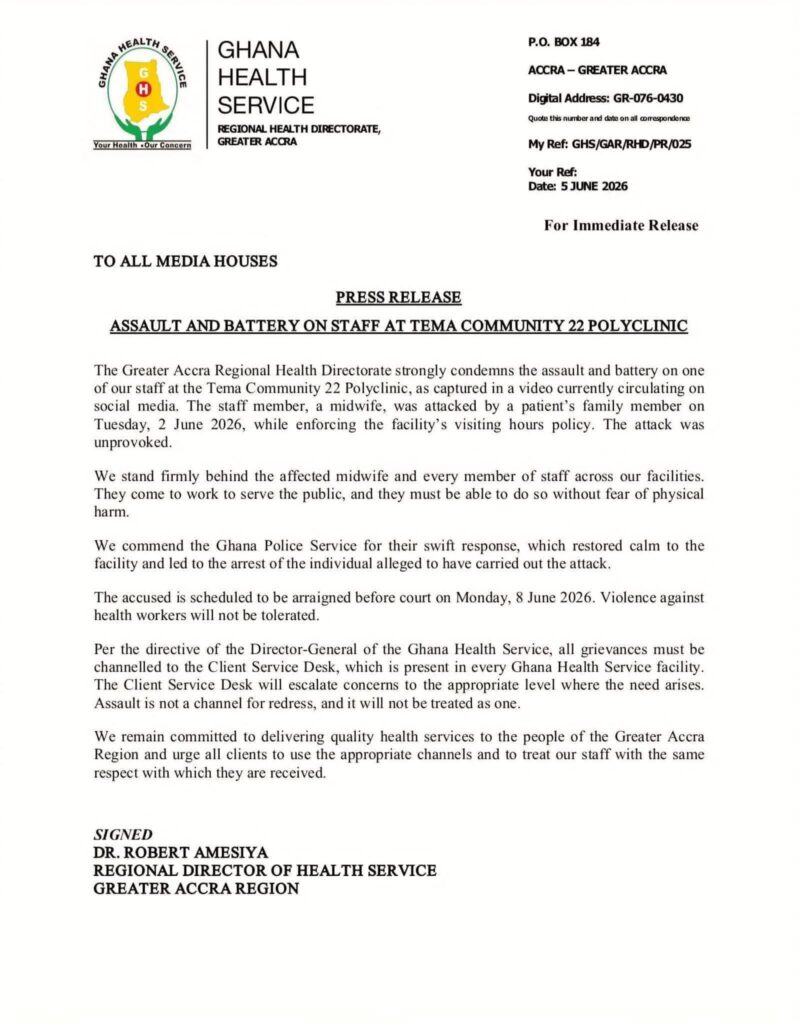 Ghana Health Service Condemns Viral Assault On Nurse At Tema Community ...